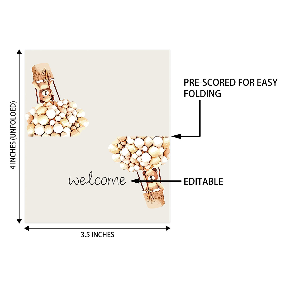 Place Cards for Bear Balloon Party, Editable Name Place Cards, Seating Place Cards for Tables, Tent Style Cards for Baby Shower, Birthday Party, Easy Folding, Pack of 25 Escort Cards(B01)