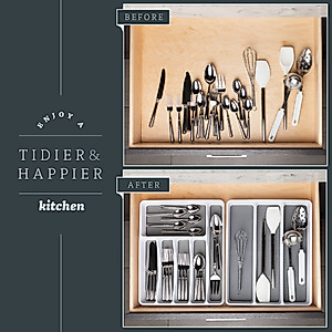 No-Slip Silverware Tray Organizer - Accommodates Different Kitchen Utensil and Cutlery Sizes. Deep Enough to Fit Entire Drawer. (2-PIECE | 9-SECTIONS)