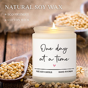 Shqiueos Get Well Gifts for Women Men, Thinking of You Gifts-One Day at A Time Lavender Scented Candle 7Oz, Inspirational Breast Cancer Care Gifts, Encouragement Sympathy Bereavement Christmas Gifts