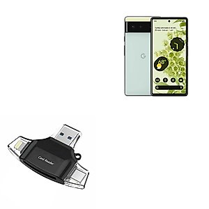 BoxWave Smart Gadget Compatible with Google Pixel 6 - AllReader SD Card Reader, microSD Card Reader SD Compact USB for Google Pixel 6 - Jet Black