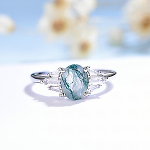 ITI KUOLOLIT Natural Moss Agate Moonstone Gemstone Genuine 925 Sterling Silver Rings for Women Women's Ring for Wedding Engagement Promise Gift (Moss agate Rose, 8)