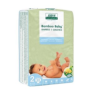 Aleva Naturals Hypoallergenic Bamboo Baby Diapers for Baby, Ultra Soft, Sensitive Skin Friendly, Biodegradable, Disposable– Size 2 (6-17 lbs/3-8 kg) | 30ct,37845