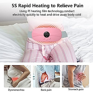 Portable Cordless Menstrual Heating Pad, Electric Heating Pads 5s Fast Heating for Cramps/Back/Belly Pain Relief with 3 Heat Levels and 3 Massage Modes, Period Cramp Heating Belt for Women & Girls