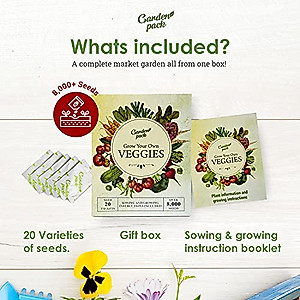 Grow Your Own Vegetables 20 Packet Variety, Garden Pack – High Yield Easy Seed Starter Kit for Growing Veggies at Home – Gardner Set with 8,000 Heirloom Seeds for DIY Outdoor & Indoor Garden…
