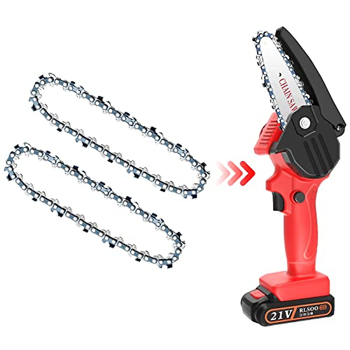 RLSOO Mini Chainsaw Chain Replacement 4 Inch for Cordless Electric Chainsaw Blade 4 Inch Handheld Chain Saw Pruning Shears for Tree Branches, Courtyard, Household and Garden (Only 2*Chains)