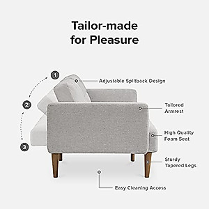 mopio Aaron Futon Convertible Sofa Sleeper Futon Twin Size with Arms Split Back Design 77.5" (Fabric, Light Gray)