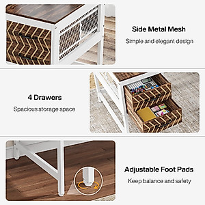 Tribesigns Computer Executive Desk with Drawers: Wood 63" Computer Desk with 4 Storage Drawers, Farmhouse Study Writing Table, Herringbone Business Furniture for Home Office, Brown and White