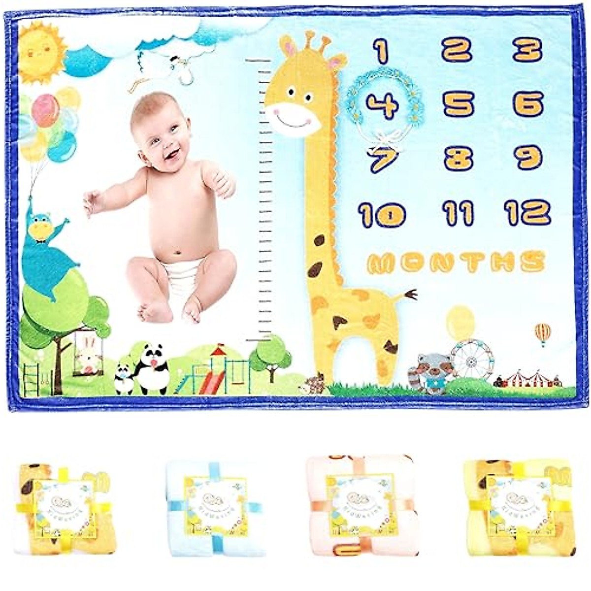 Baby Monthly Milestone Blanket - Large 60"x40" Memory Blanket w/Growth Tracker, Soft Fleece First Year for Girl, Boy, Monthly Nursery Swaddling Blankets for Newborn Beautiful Shower Gift