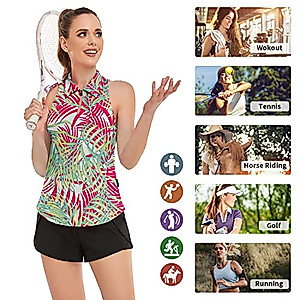 Ladies Palm Golf Shirts Racerback Sleeveless Tops for Women (Fuchsia,Medium)