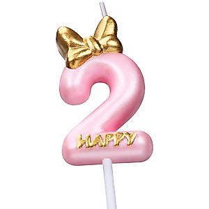 Nuanchu Pink Number 2 Candle Girl Happy Birthday Cake Topper, Birthday Candle for Cake Topper Birthday Baking Celebration Reunions Anniversary Party Supplies