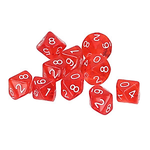 Teaching Dices, Numbers Dices 10 Side Plastic for Board Games (Red)
