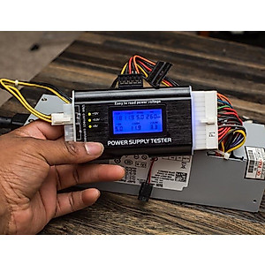 Computer PC Power Supply Tester, ATX/ITX/IDE/HDD/SATA/BYI Connectors Power Supply Tester, 1.8'' LCD Screen (Aluminum Alloy Enclosure)
