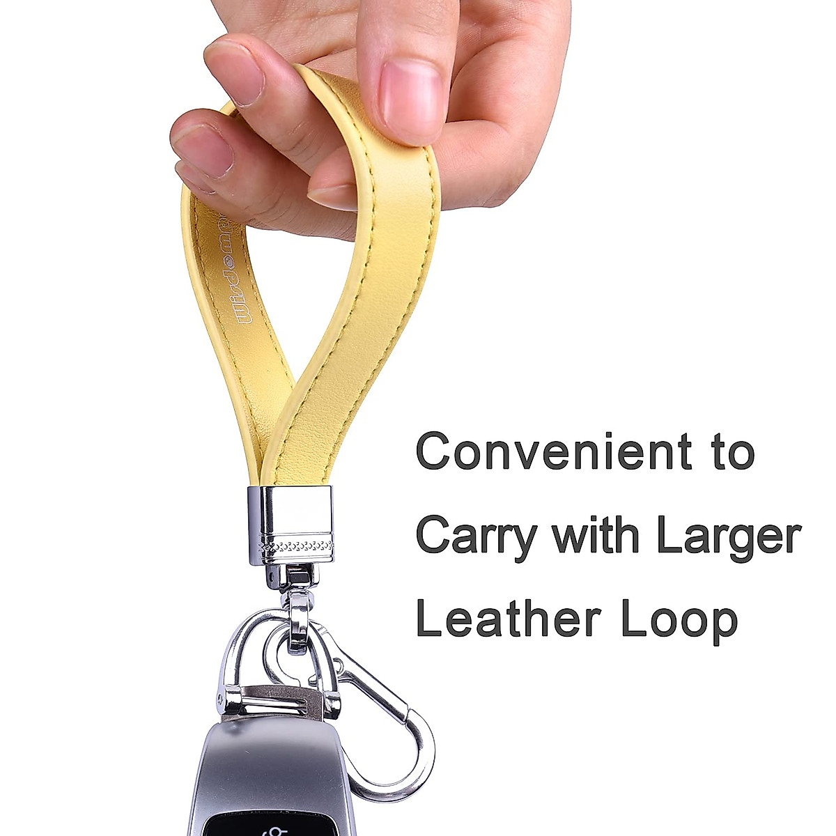 Wisdompro Genuine Leather Car Keychain, Universal Heavy Duty Leather Key FOB Keychain Key Chains Women for Car Keys, 360 Degree Rotation, with Anti-lost D-ring and 3 Keyrings - Yellow