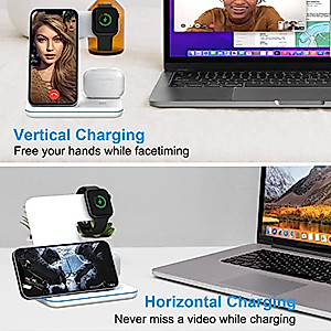 Charging Station for iPhone Multiple Devices, Foldable 3 in 1 Fast Charging Stand Dock for AirPods 3/2/1/Pro & iPhone 6-14 Series, Apple Watch Charger for Apple Watch Series with Adapter