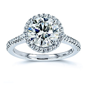 Kobelli Round Brilliant Forever One Moissanite Halo Engagement Ring 2 1/6 CTW 14k White Gold (DEF/VS, GH/I)
