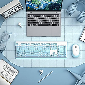 Wireless Keyboard Mouse Combo, MageGee V650 Quiet Full Size 2.4G Ultra-Thin Wireless Keyboard and Mouse Set with Number Pad for Windows, Desktop, Laptop, PC, White Blue