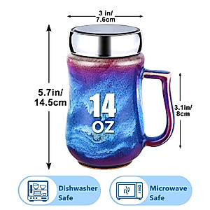 KaiCarnte Ceramic Mug,Large Ceramic Coffee Mug with Lid,14 Oz,Handmade Pottery Mug with Large Handle,Tea Cup Ceramic for Home Office,Dishwasher and Microwave Safe