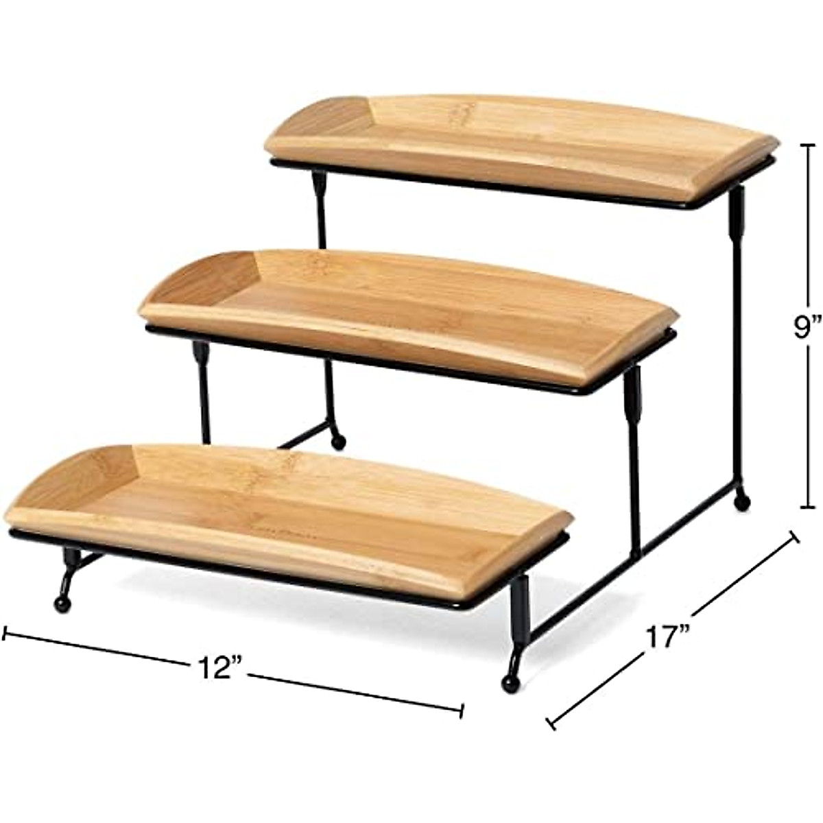 Nature's Kitchen Bamboo Wood Serving Tray Set for Dessert Coffee Appetizers, 3 Pack of 12 x 5.75 Inch Serving Platters