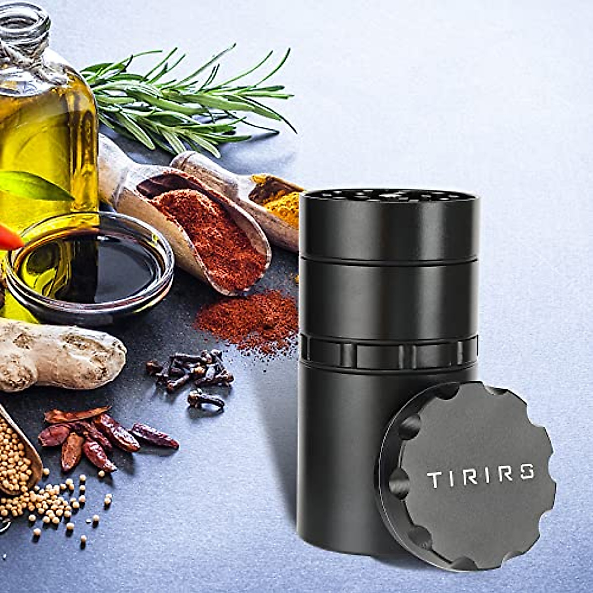 TIRIRS 2" Aluminium Grinder with Large Capacity Storage Container, Best Gift, Black