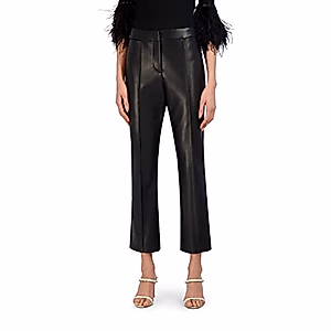 BCBGMAXAZRIA Women's Cropped Flare Leg Faux Leather Pant Functional Back Welt Pockets Trouser, Black, 6