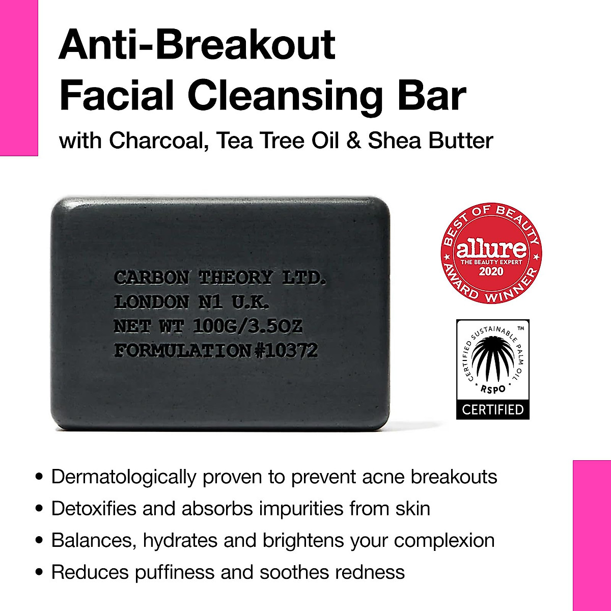 Carbon Theory | Charcoal & Tea Tree Oil Facial Cleansing Bar in Resealable Travel Pack | 100g
