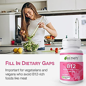 EZ Melts B12 Sublingual Vitamin 2,500 mcg, Methylcobalamin, Sugar-Free, 3-Month Supply