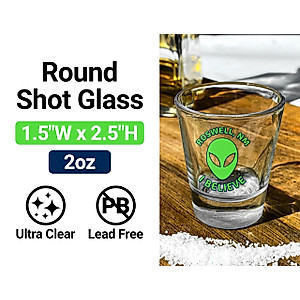 R and R Imports Roswell New Mexico UFO Alien I Believe Souvenir Round Shot Glass