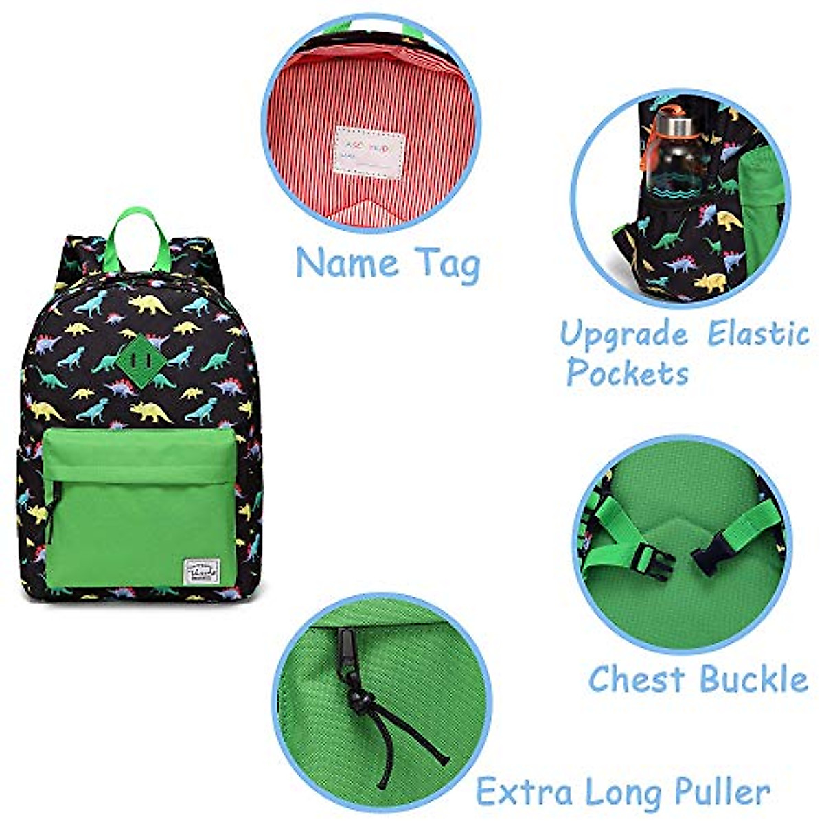 VASCHY Cute Preschool Backpack and Insulated Lunch Bag Dinosaurs Bundle