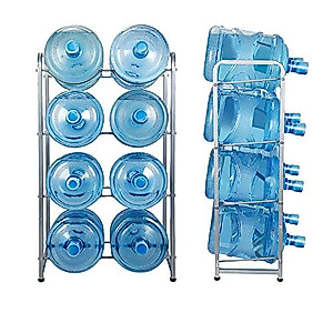 KAX 5-Gallon Water Bottle Holder 8 Trays Water Jug Rack 4-Tier Water Bottle Rack Reinforced Steel Rack for Water Storage Water Bottle Storage Rack for 8 Bottles, Silver