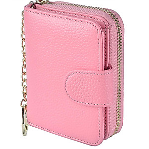 Beurlike Women's RFID Credit Card Holder Organizer Case Leather Security Wallet (Upgrade a (10 Accordion/Key Ring) - Pink)