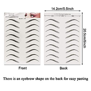 6 Sheets Eyebrow Tattoo Stickers 6D Realistic Stick-On Eyebrow Stencil Shape Waterproof Transfer Eyebrow Decal Quick Makeup Tool (Black)