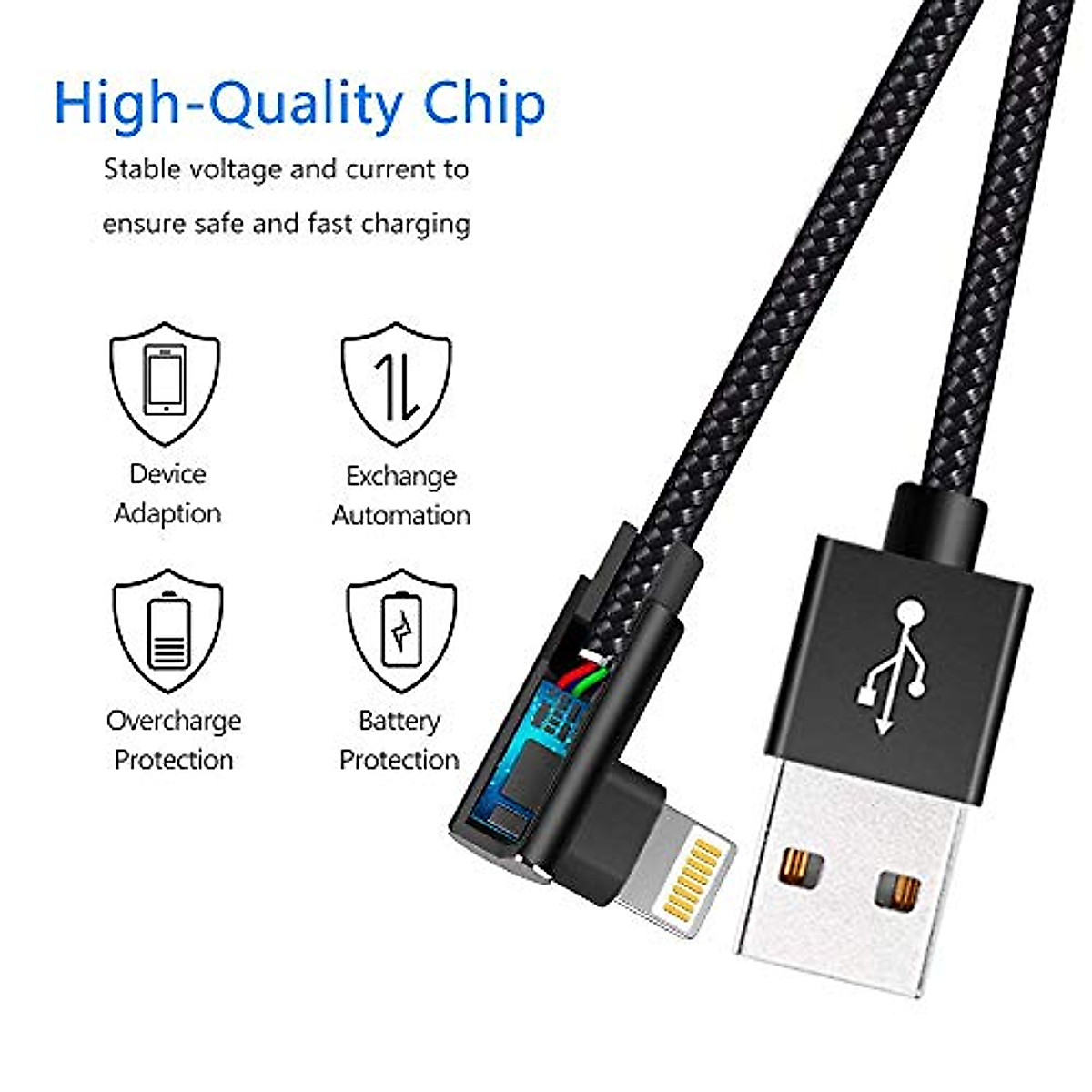 Hi-Mobiler iPhone Charger 3Pack 6FT Lightning Cable Right Angle Lightning Charging Cord Compatible with iPhone 13/12/11/Pro/Xs Max/XS/XR/7/7Plus/X/8/8Plus/6S/6S Plus/SE (Black, 6FT)