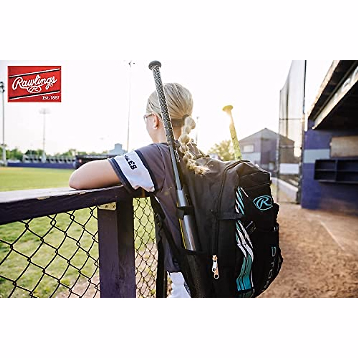Rawlings Storm Girls Softball Bag - Sized for Youth Softball Backpack for Girls or TBall Bag – Holds Two Bats – Includes Hook to Hang on Fence - Black and Pink