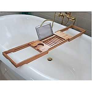 Bamboo Bathtub Tray - Wood Bath Caddy with Book, Phone, or Tablet Rest, Cup Holder, and Extended Sides for Bath Accessories by Home-Complete (Natural)