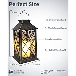 SHYMERY Solar Lantern,Outdoor Garden Hanging Lanterns,Set of 2,14 Inch Waterproof LED Flickering Flameless Candle Mission Lights for Table,Outdoor,Party Decorative