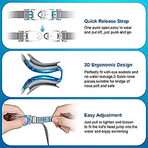 RABIGALA Swimming Goggles Adult, Swim Goggles Anti-Fog Waterproof Anti-UV Clear Vision Swim Goggles with Earplugs & 3 Nose Pieces suitable for Women Men(Gray-Blue)