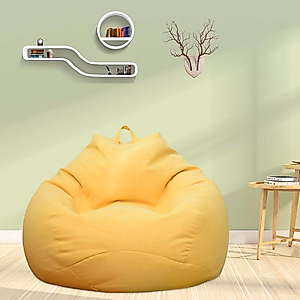 Large Bean Bag Chair Sofa Cover (No Filler) Comfortable Outdoor Lazy Seat Bag Couch Cover without Filler for Adults Kids Soft Tatami Chairs Covers for Home Garden Living Room (yellow, 3.3 x 3.9 ft)