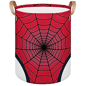 Large Laundry Hamper Basket Red Spider Web Round Collapsible Storage Organizer Bin for Kids, Boys, Nursery, Closet, Bedroom, Playroom, Toys, Dirty Clothes, 16"W x 20"H