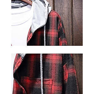 Lavnis Men's Plaid Hooded Shirts Casual Long Sleeve Lightweight Shirt Jackets Blue XL