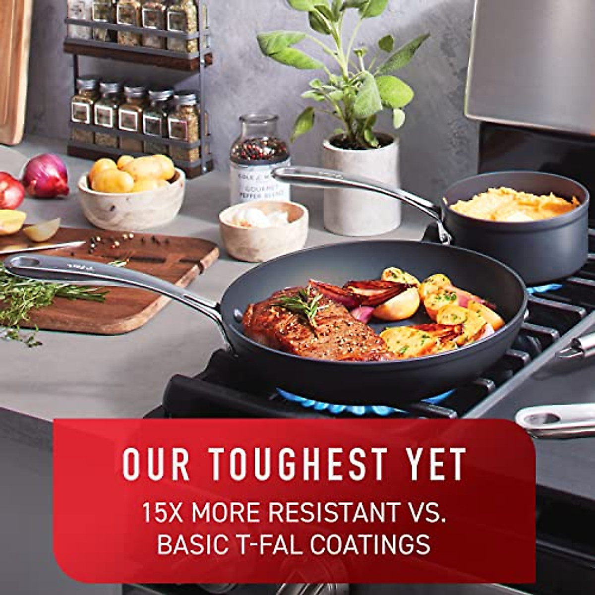 T-fal Platinum Hard Anodized Nonstick Fry Pan 12 Inch Oven Broiler Safe 500F, Lid Safe 350F Cookware, Pots and Pans, Dishwasher Safe Black