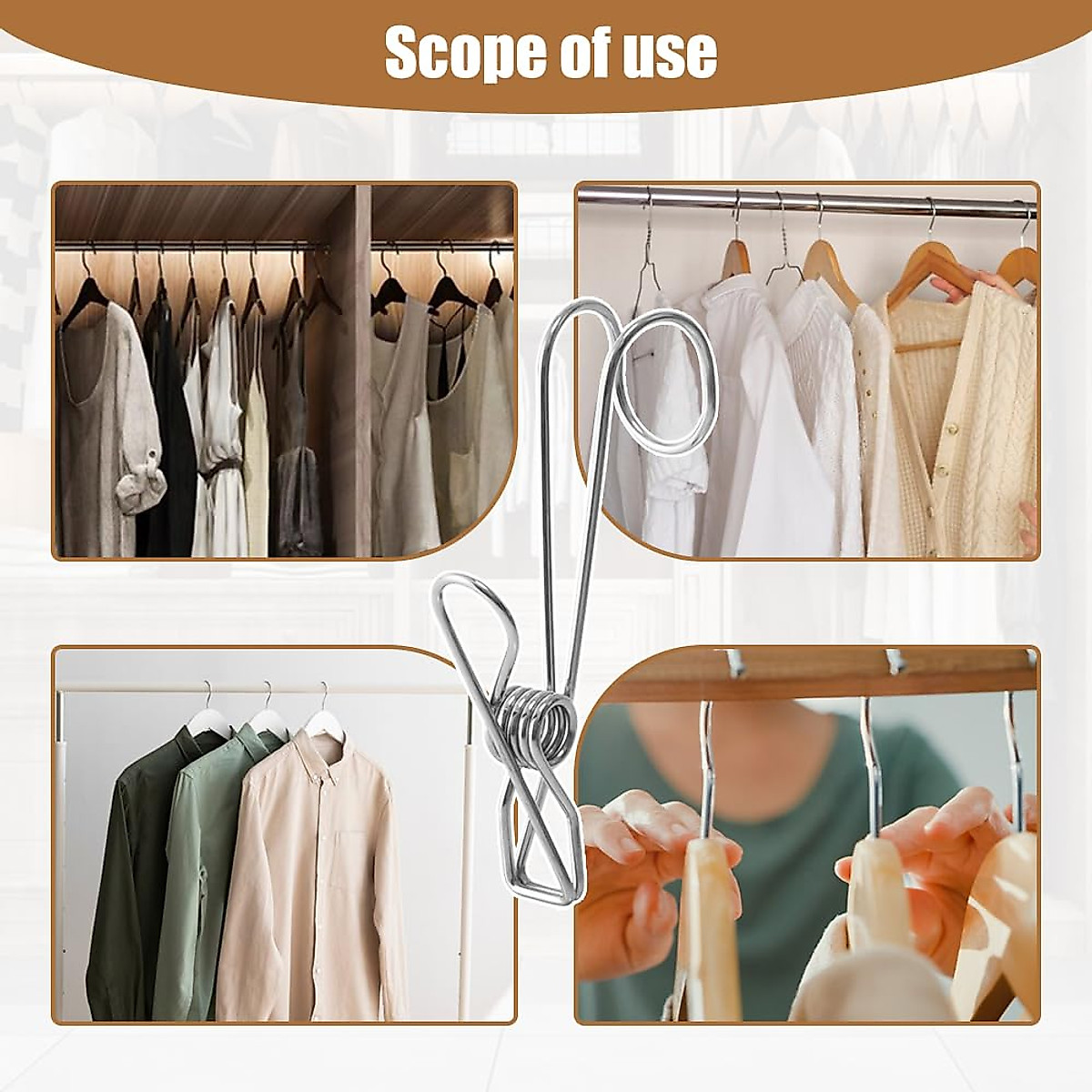 Stainless Steel Metal Long Tail Clip with Hooks, 2024 New Stainless Steel Clothespins with Hooks, Hanging Clips for Offices, Upgrade Extra Large Clothes Pins Metal Clips for Bathrooms (20)