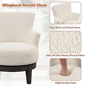 TARTOP 360 Degree Swivel Wingback Accent Chair Elegant Upholstered Seating Durable Rubberwood Legs for Any Space, Beige