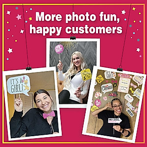 Girl Baby Shower Photo Booth Props - 41-pc Photobooth Kit with 8 x 10-Inch Sign, 60 Adhesive Pads, 45 Sticks - Baby Photo Booth Props Girl - Photo Props for Baby Shower