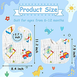2ooya 8Pcs Snap Muslin Cotton Baby Bibs Infants Feeding Bib Adjustable Machine Washable Burp Cloths Unisex Drool Bibs Keepsake Gift for Drooling Feeding Eating Teething