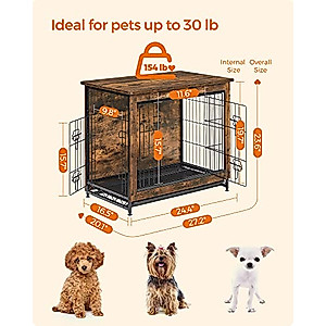 FEANDREA Dog Crate Furniture, Side End Table, Modern Kennel for Dogs Indoor up to 30 lb, Heavy-Duty Dog Cage with Multi-Purpose Removable Tray, Double-Door Dog House, Rustic Brown UPFC001X01