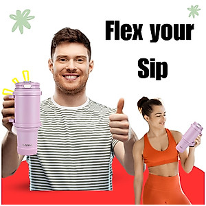 MEDA 40 oz Tumbler with Handle (Foldable) – Insulated, Reusable Stainless Steel Travel Coffee Mug – Perfect for Travel, Water, Iced Tea, Coffee – Ideal Easter Gift (Lilac)