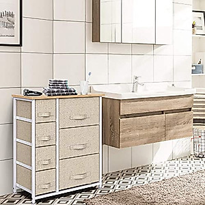 Pipishell 7 Drawer Fabric Dresser Storage Tower, Dresser Chest with Wood Top and Easy Pull Handle, Organizer Unit for Closets, Bedroom, Nursery Room, Office