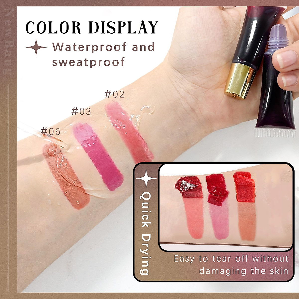 HOSAILY 3 Colors Peel Off Lip Stain Lip Tint, Tattoo Magic Color Matte Nude Natural Lip Gloss, Waterproof Long Lasting Nonstick Cup Liquid Lipstick Makeup Set for Women and Girls (Set A)