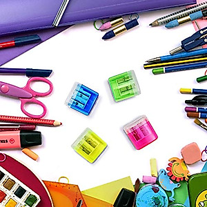 Pencil Sharpener, MENOLY 4 Pack Double Hole Pencil Sharpener Small Pencil Sharpener Manual Hand Pencil Sharpeners with Lid for School Office Home (Pink Yellow Green Blue)