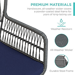 Best Choice Products 3-Piece Patio Conversation Bistro Set, Outdoor All-Weather Wicker Furniture for Porch, Backyard w/ 2 Wide Ergonomic Chairs, Cushions, Glass Top Side Table - Gray/Navy